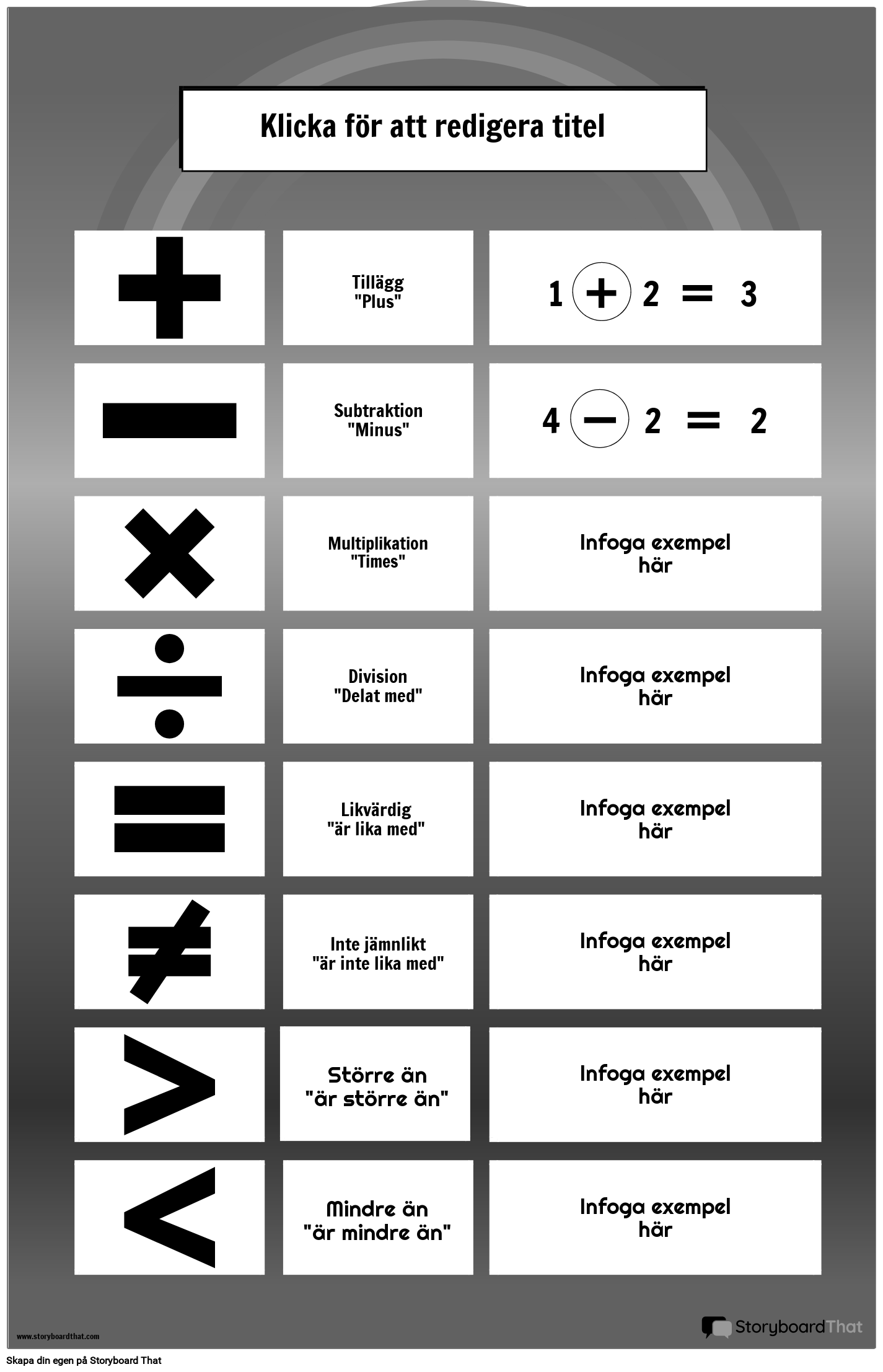 Mattesymboler med regnbåstema med exempelaffisch