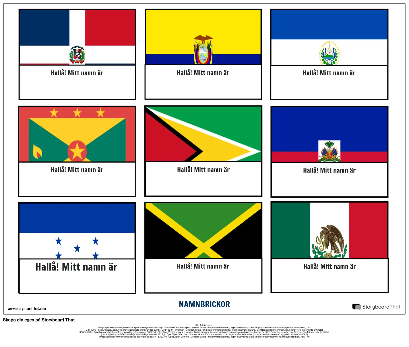 Nationella Flaggor Namnskylt Storyboard by sv-examples