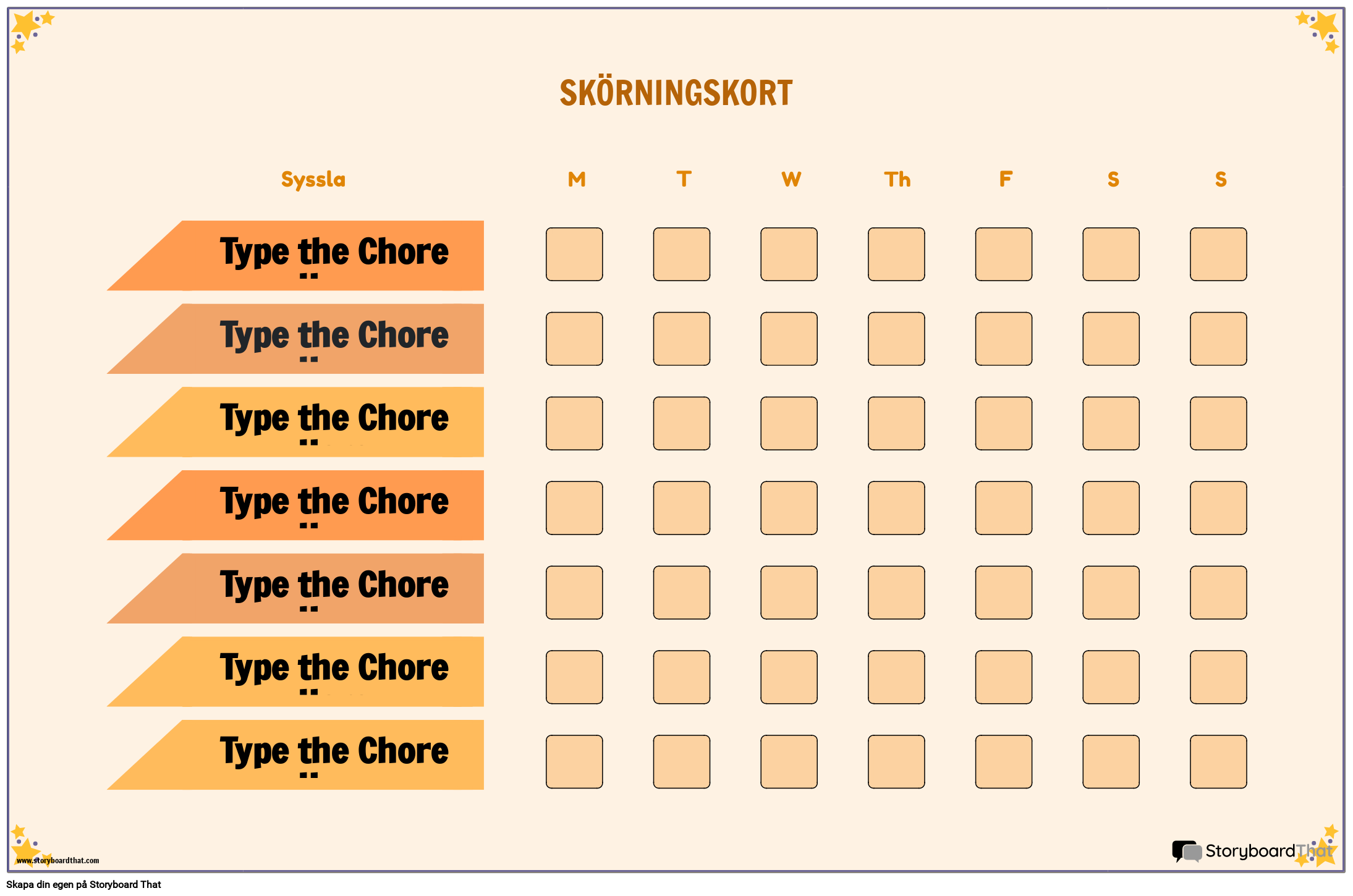Söt Orange Chore Chart Storyboard por sv-examples