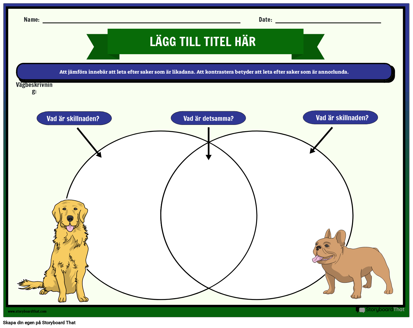 Tassar och Reflektera: Jämför och Kontrast Arbetsblad