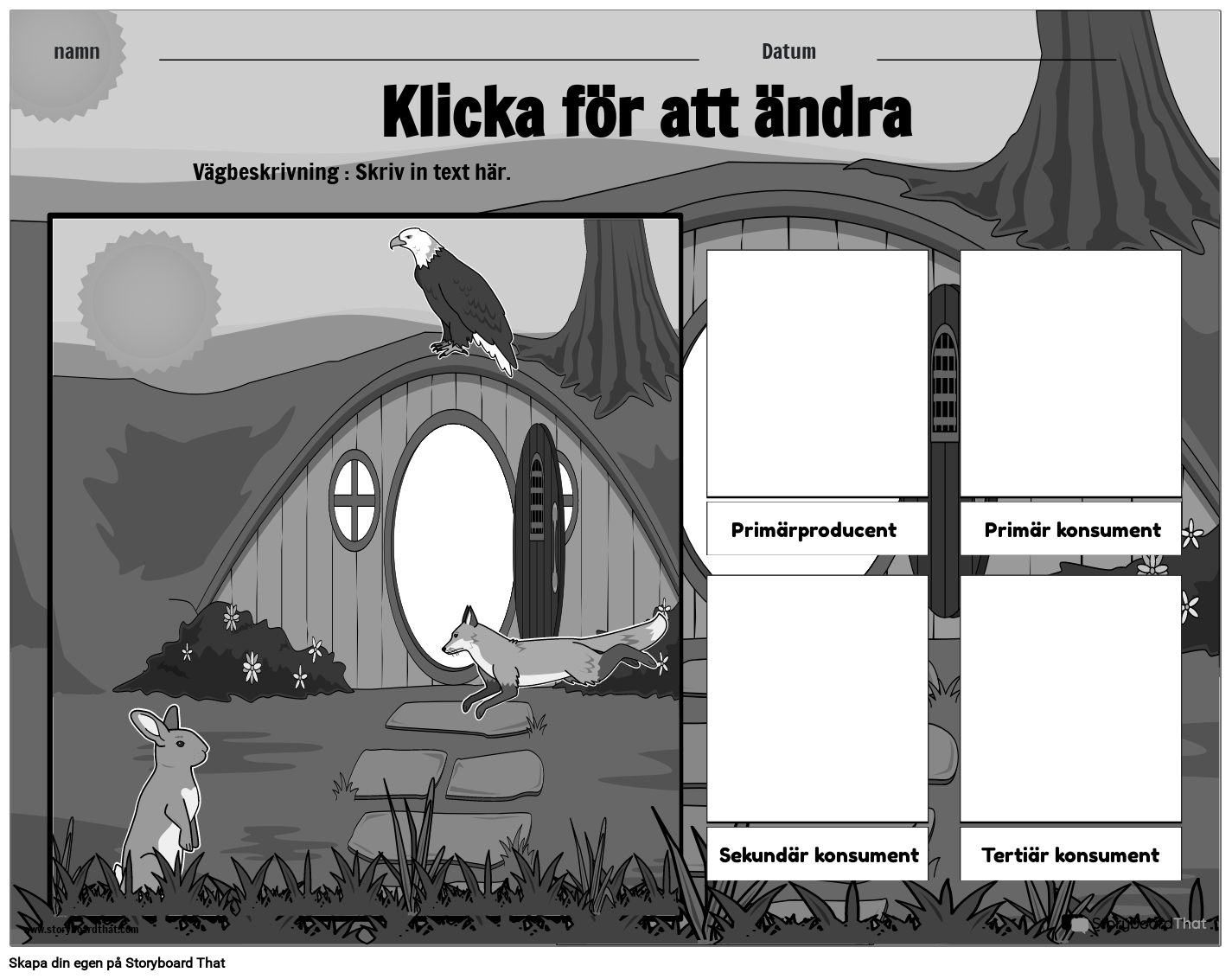 Tryckfärdigt Trädgårdsdesign Food Chain Arbetsblad B&W