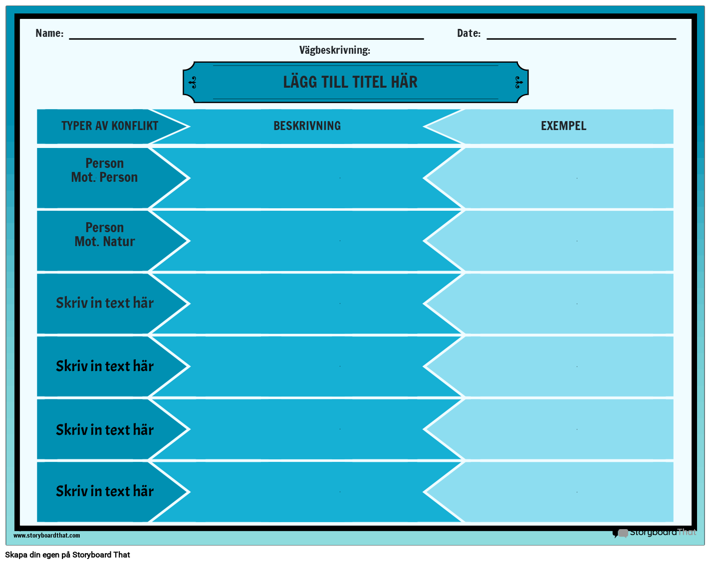 Typer av Konflikt Arbetsblad Storyboard by sv-examples