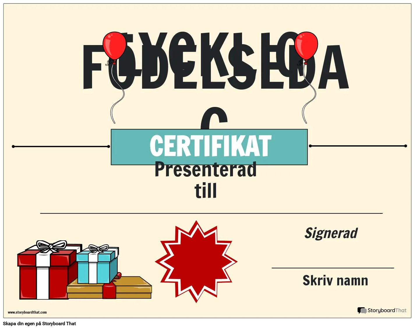 Utskrivbara Födelsedagsbevis Storyboard por sv-examples