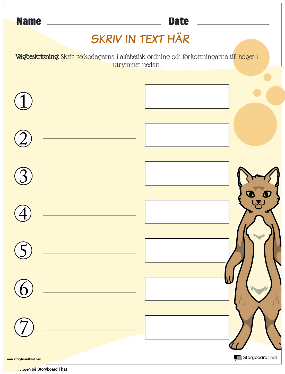 Veckodagar Alfabetiska Förkortningar Storyboard