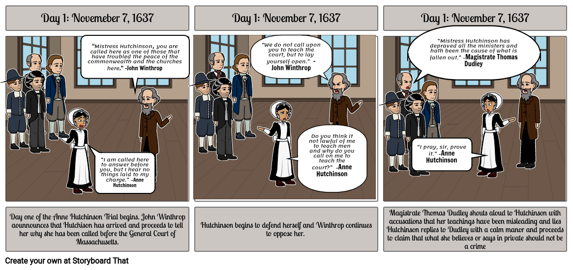 Anne Hutchinson's Trial Storyboard by sydneewhetten