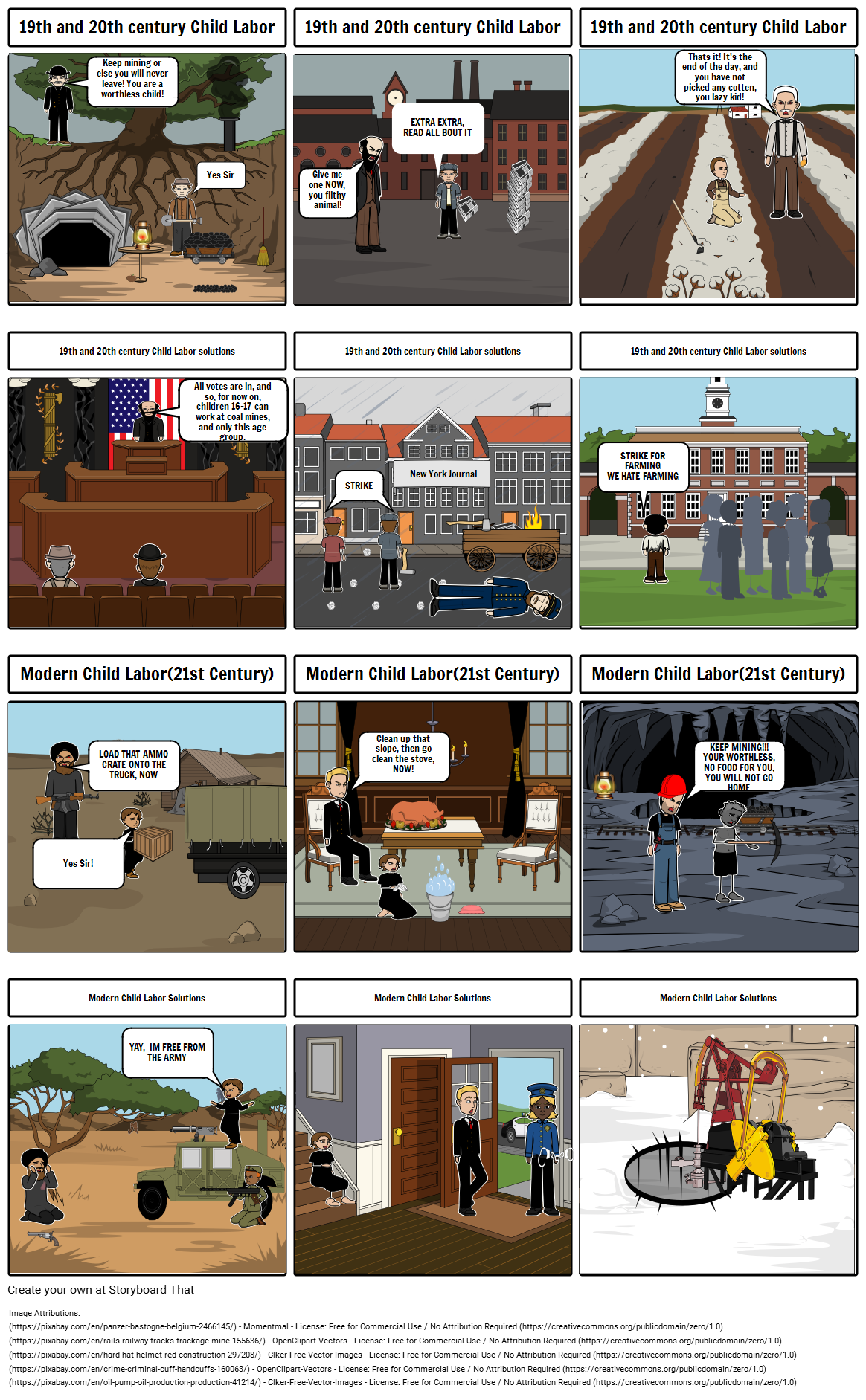 Modern Child Labor vs. Old Child Labor Storyboard