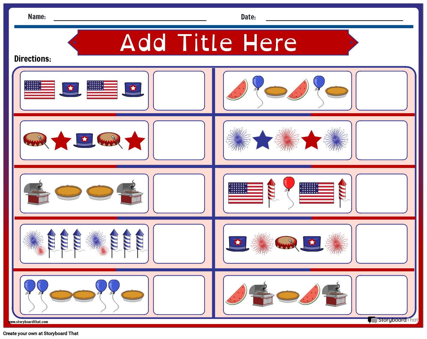 4th of July Patriotic Pattern Worksheet Storyboard