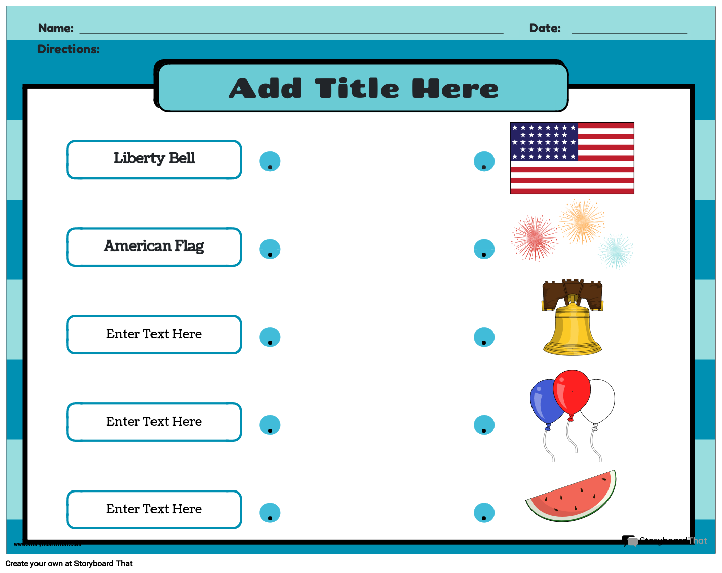 4th of July Read and Match Worksheet Storyboard