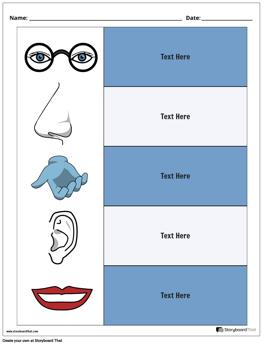 Blue White 5 Senses Worksheet Design Storyboard blue-white-5-senses-worksheet-design-storyboard