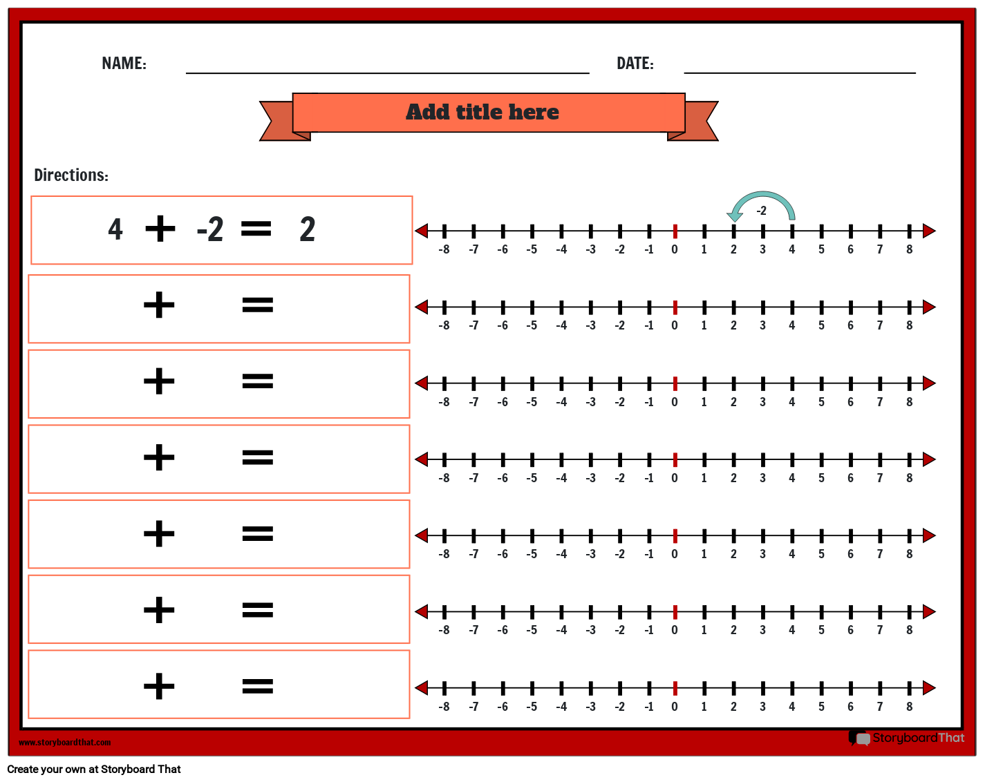 Adding Integers Using Number Line Storyboard By Templates