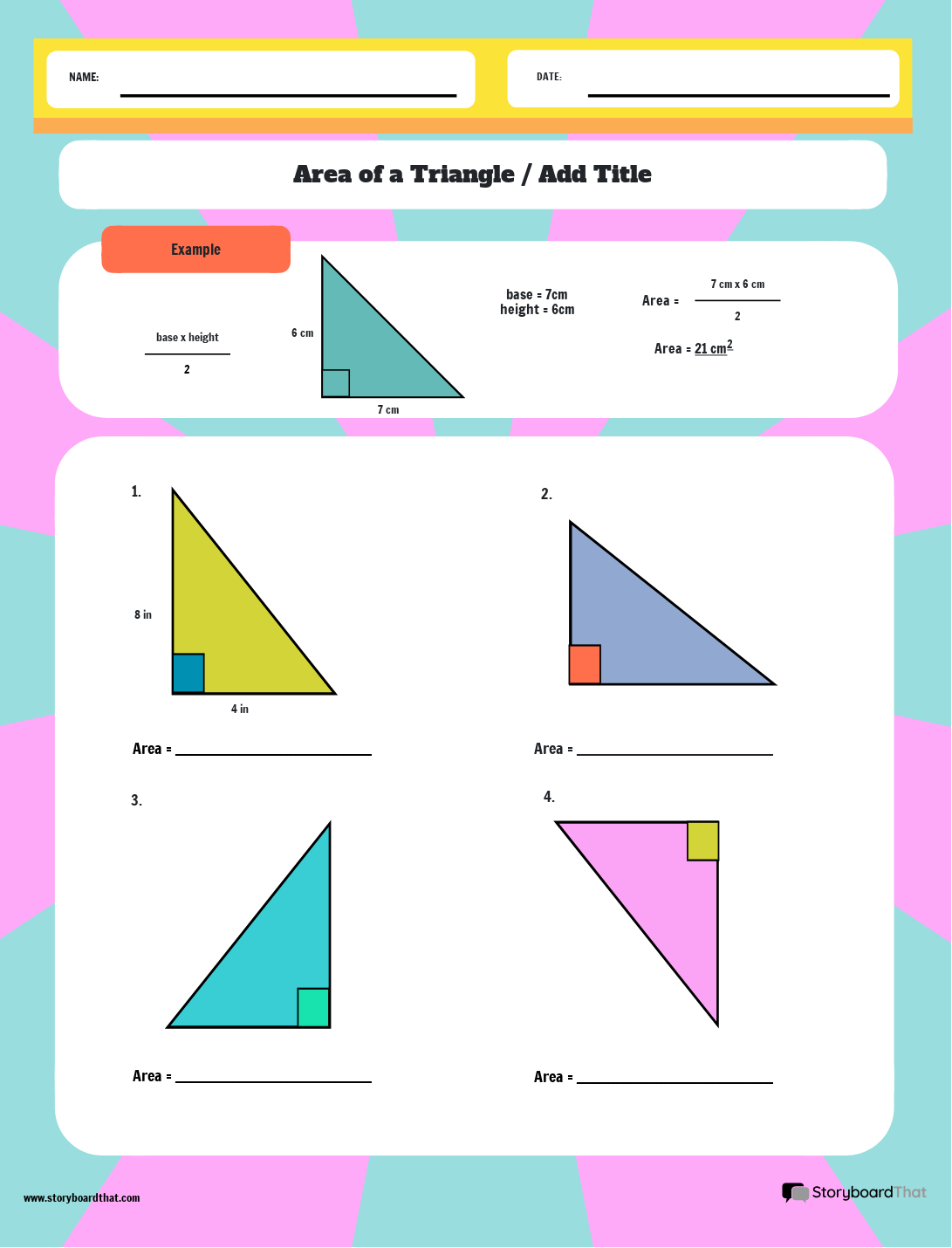 Area Of A Right Triangle Worksheet Math Tutor Berkeley San Francisco