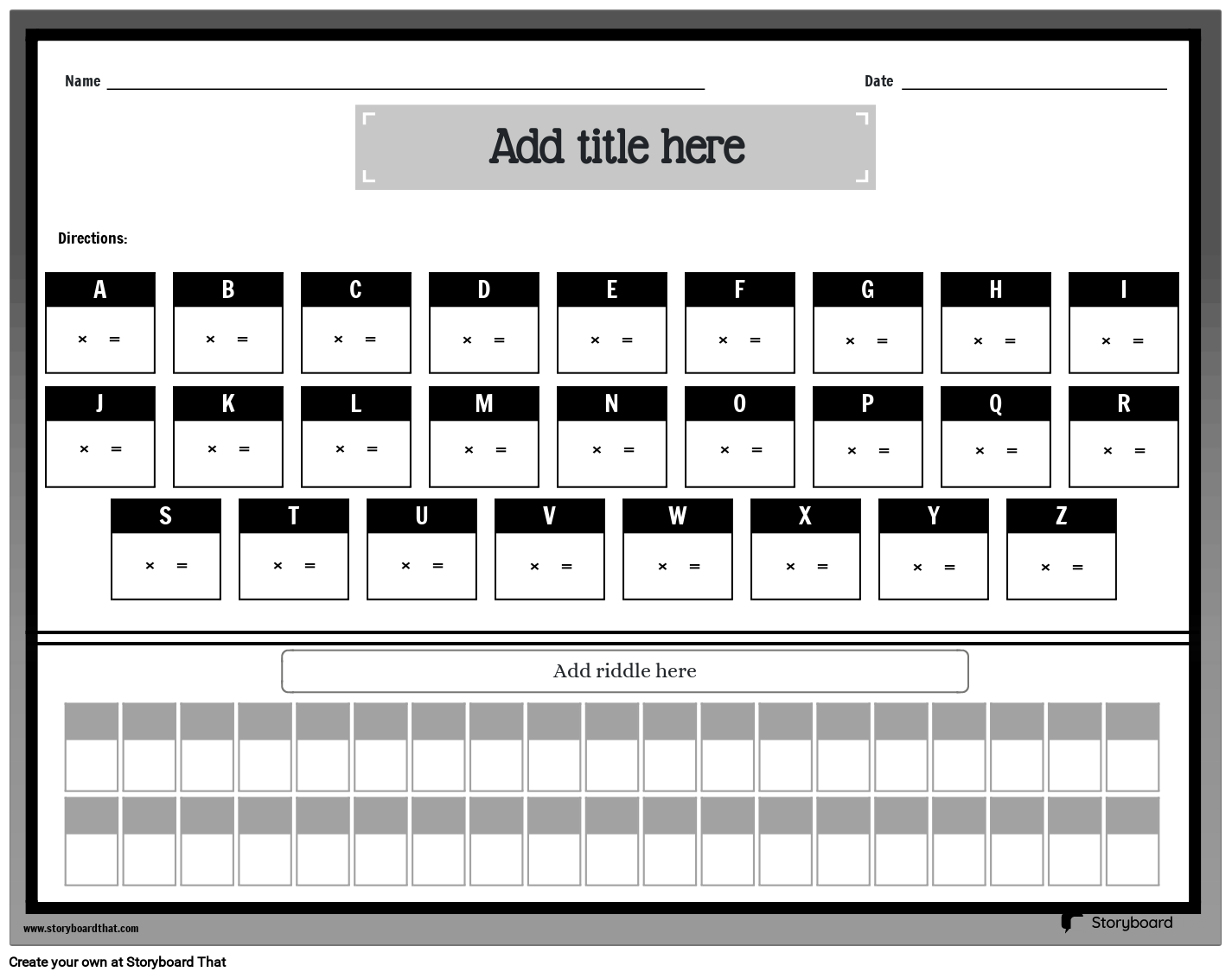 Basic Multiplication Riddle - Worksheet Storyboard