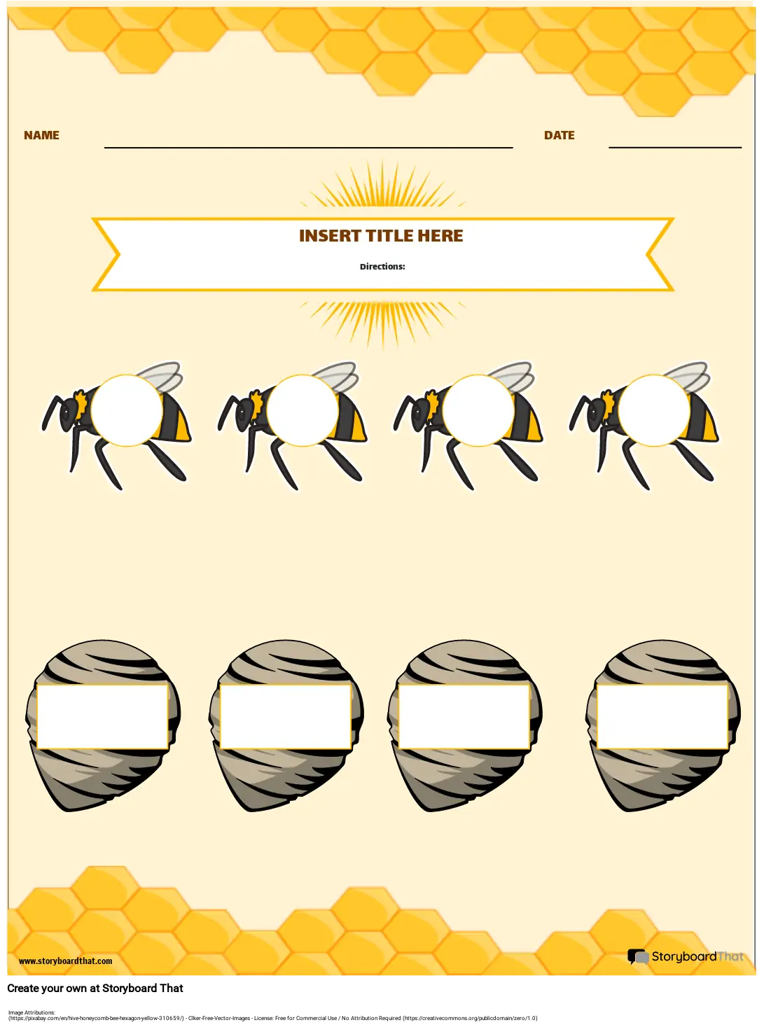 Bee Themed Matching Worksheet for Kids Storyboard