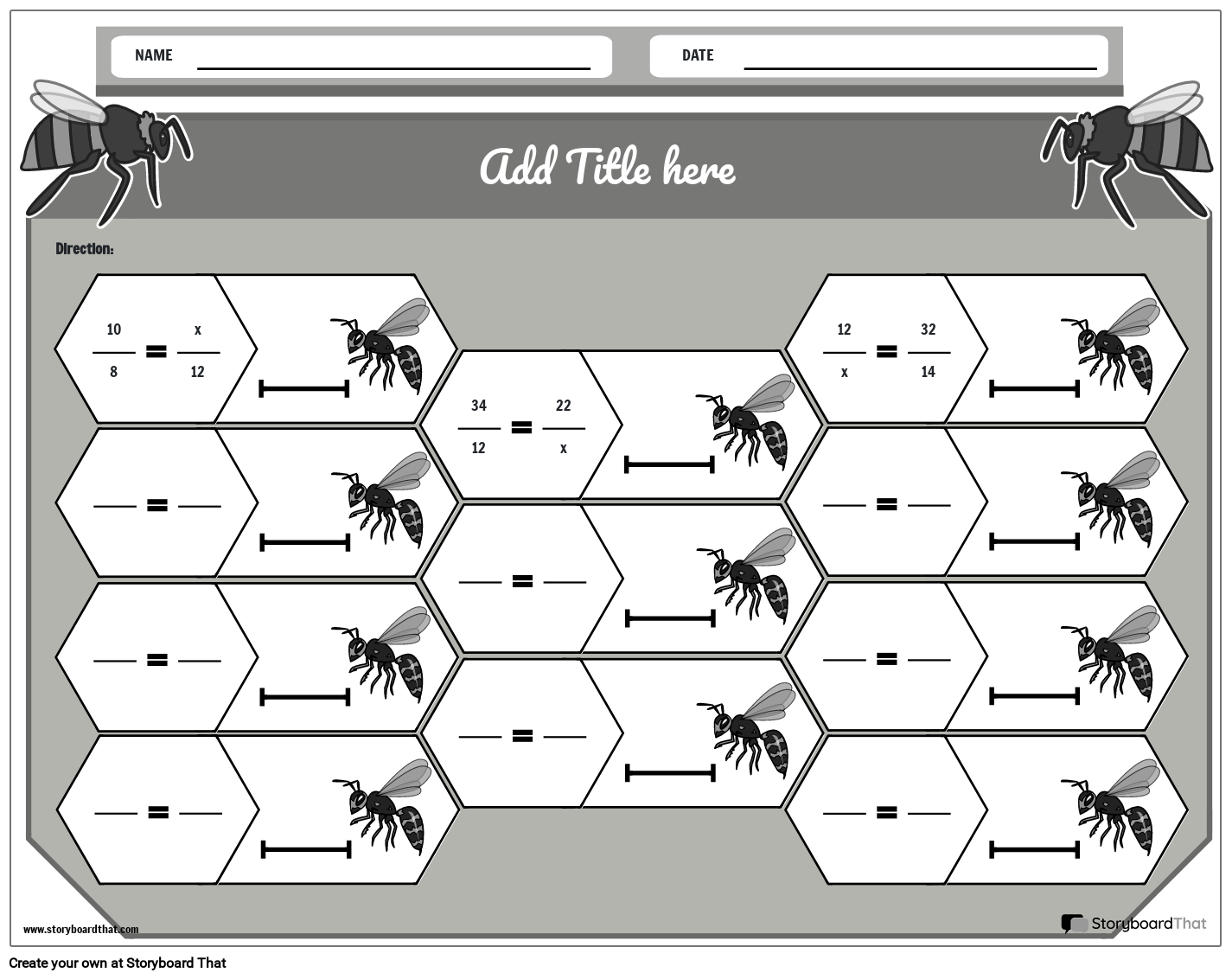 Bee-themed Proportions Worksheet Storyboard par templates