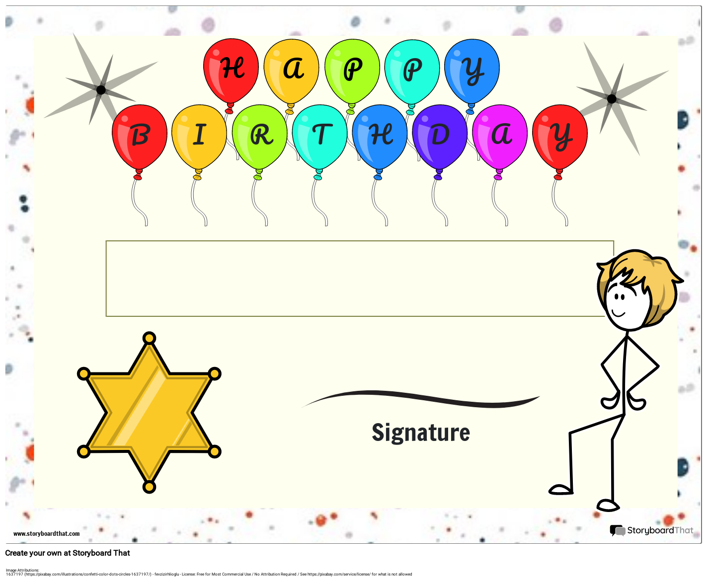 Birthday Certificate Template with Multicolored Balloons