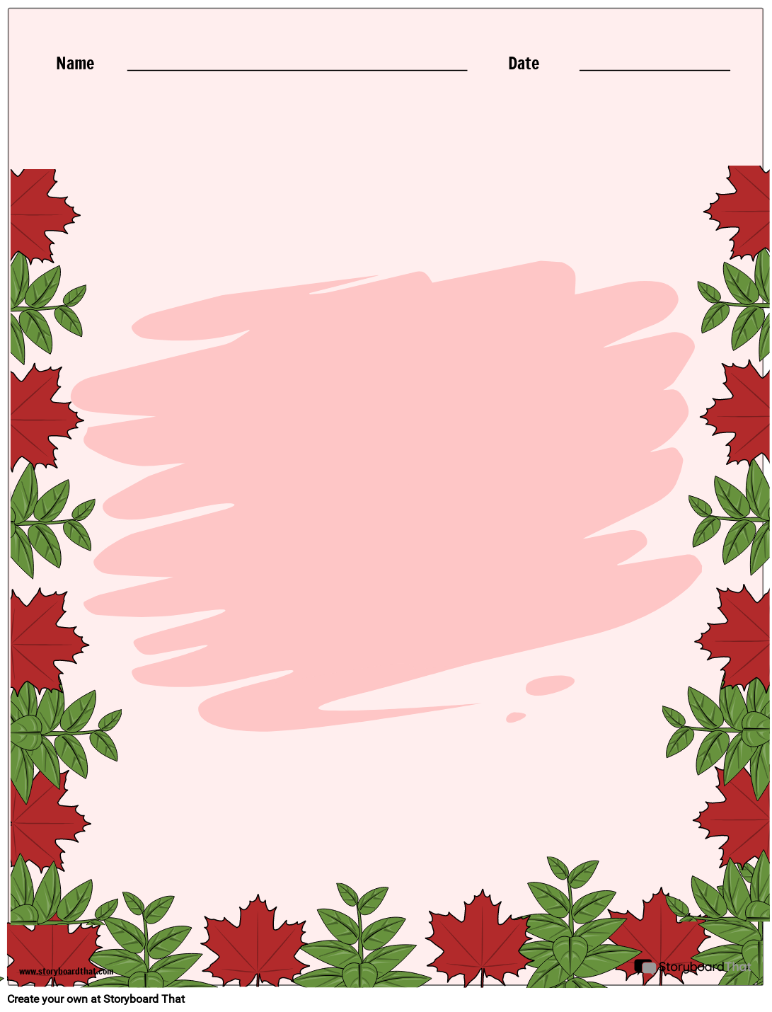 Colorful Leaves Blank Page Worksheet Template Design