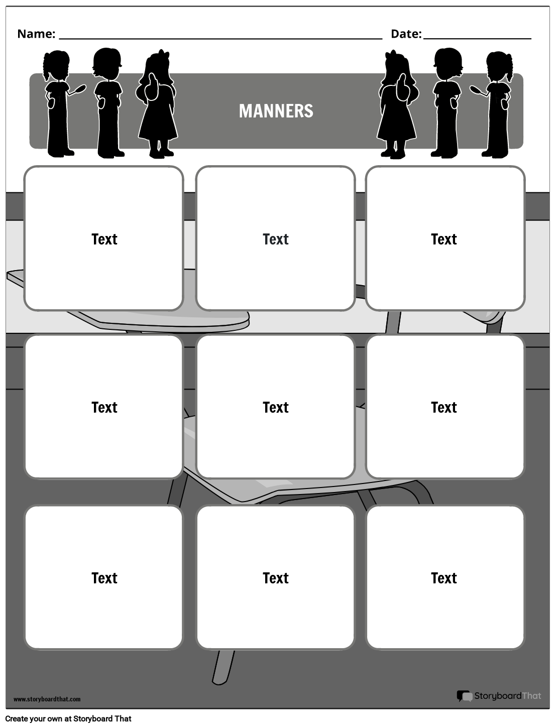 Manners Worksheet with Various Small Boxes Storyboard