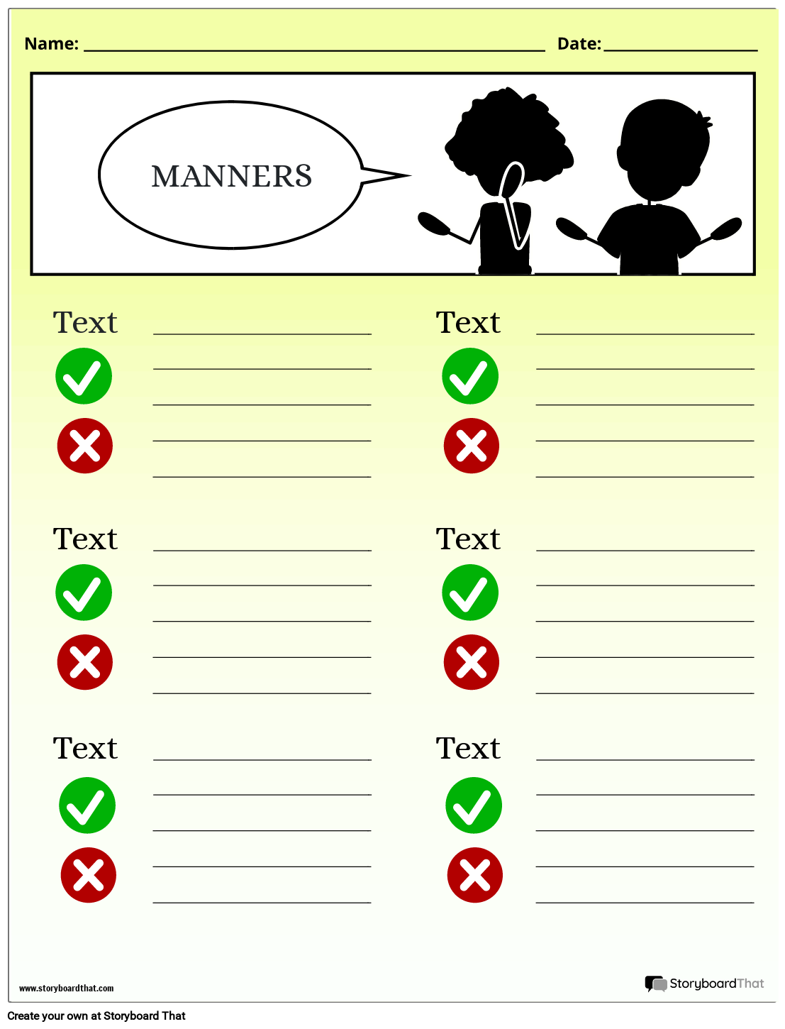 Colorful Right & Wrong Based Manners Worksheet