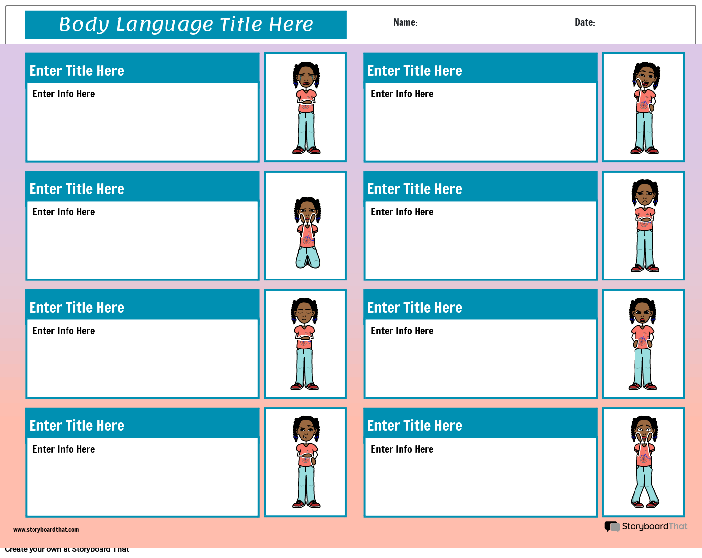 Body Language Worksheet with Colorful Gradient Background