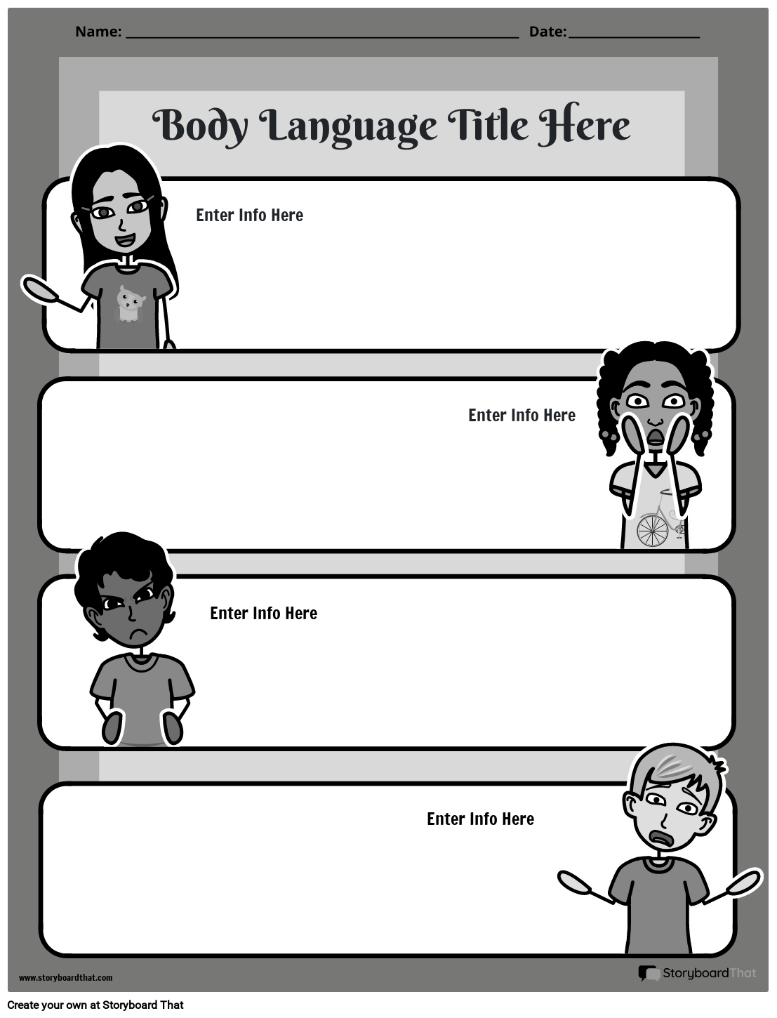 Body Language Worksheet Featuring Diverse Characters