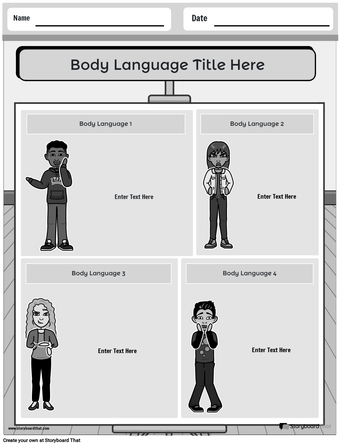 4 Emotions-Based Body Language Worksheet Template