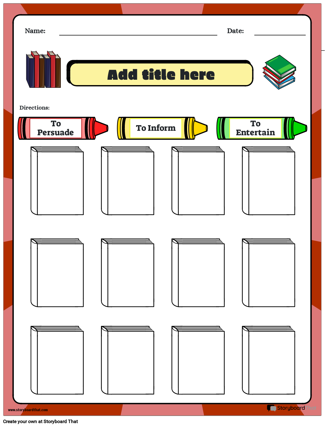 Book themed Author s Purpose Worksheet Storyboard Book themed Author s Purpose Worksheet Storyboard