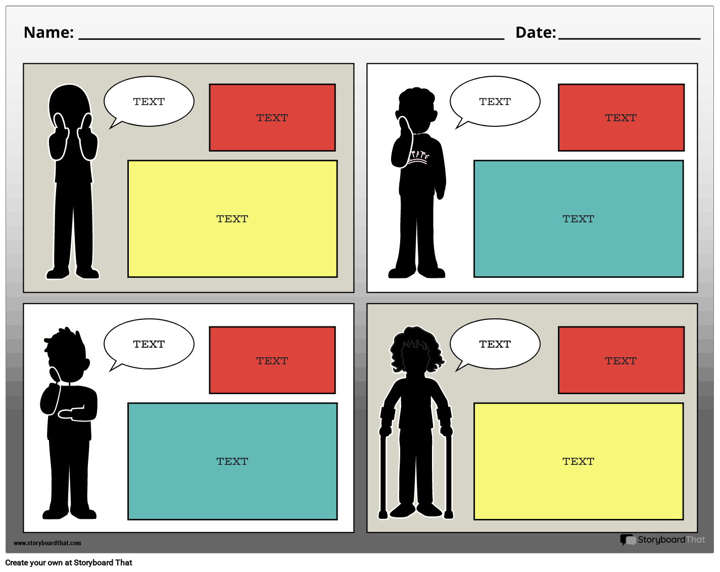 Anti-Bullying Worksheet with Colorful Boxes Storyboard