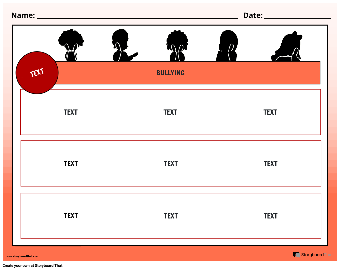 Landscape Orange Themed Anti Bullying Worksheet