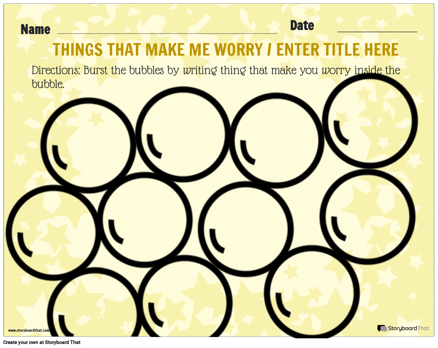 Burst your worries worksheet Storyboard by templates
