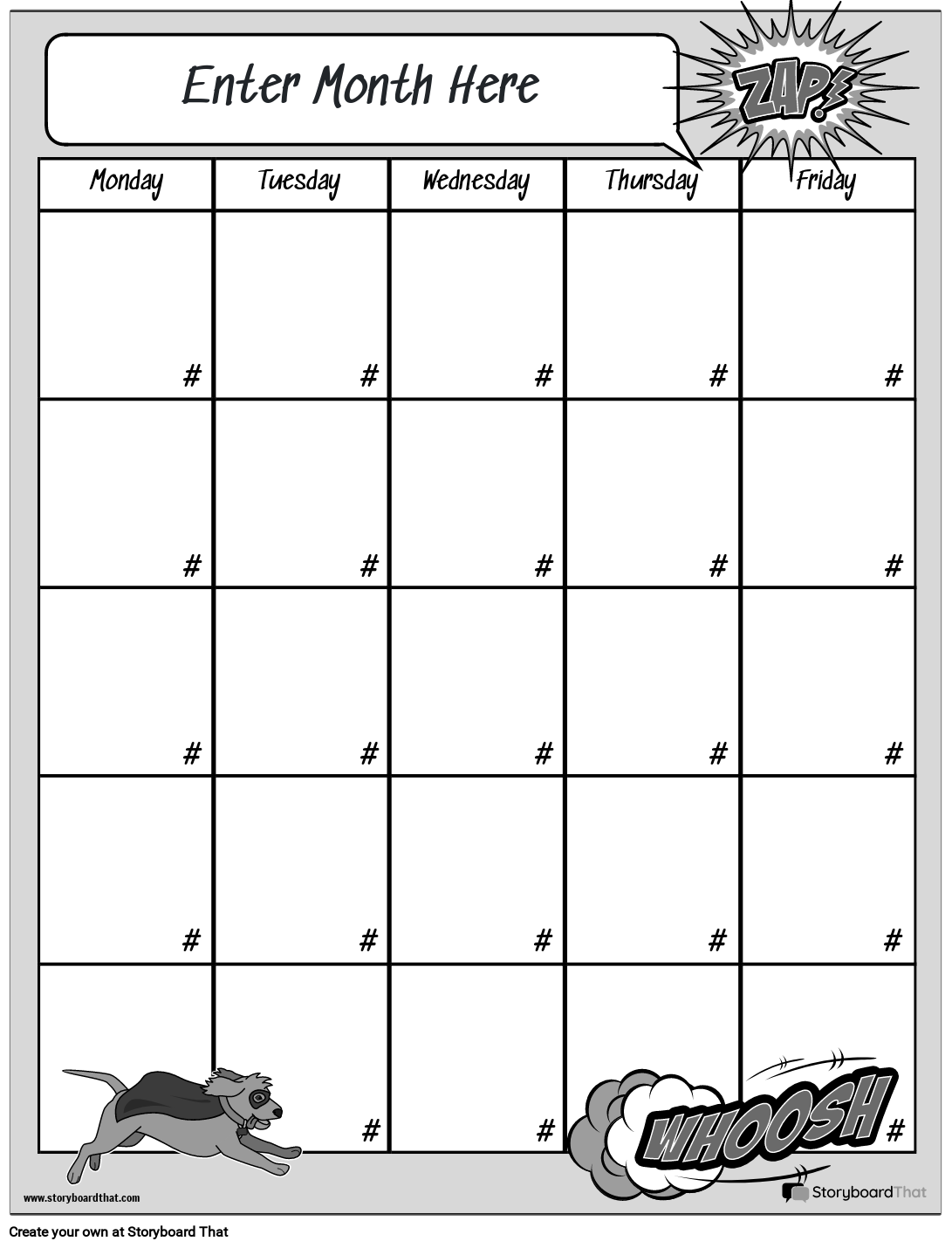 Free Printable Comic Themed Calendar Template