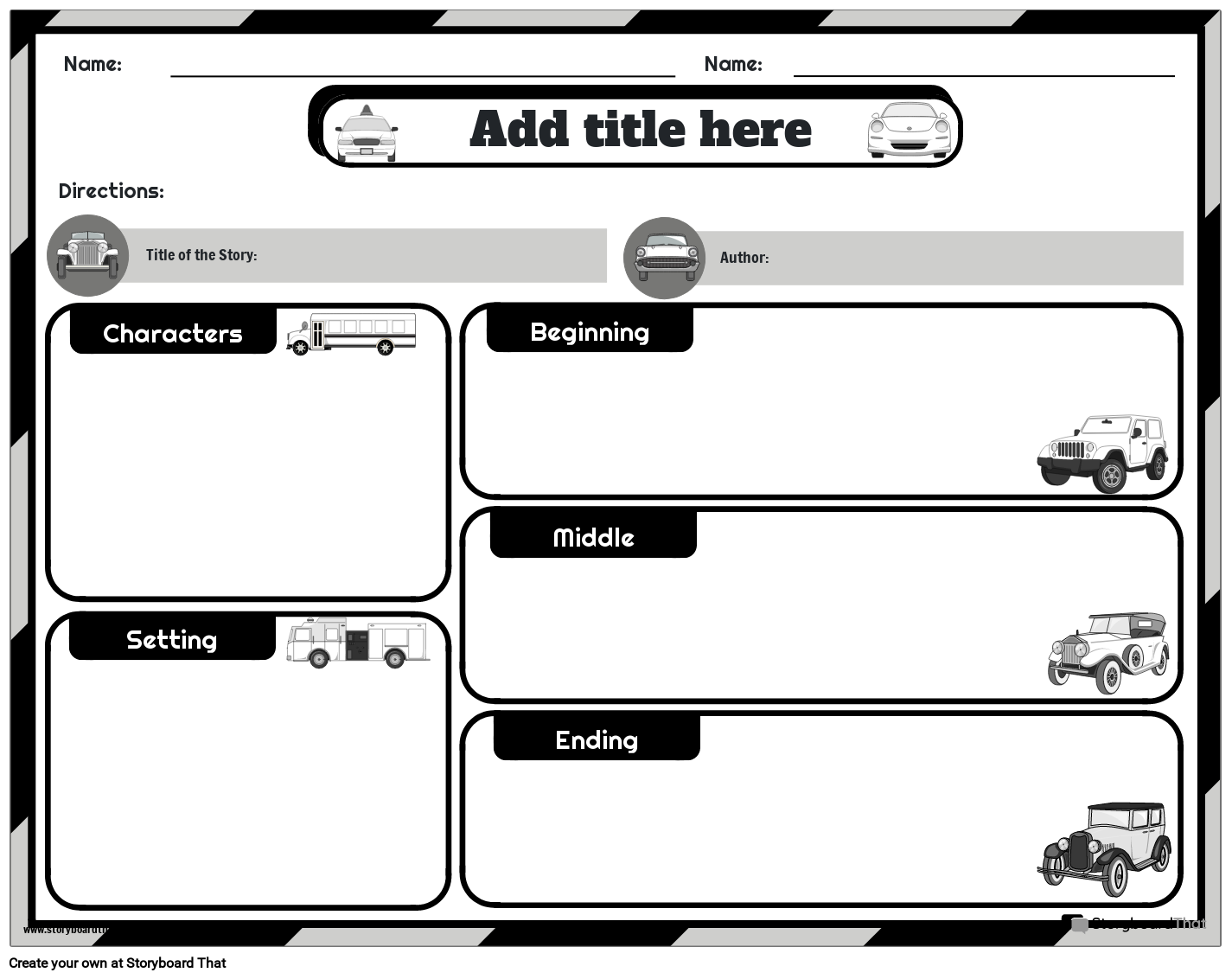 Car-themed Story Elements Worksheet Storyboard