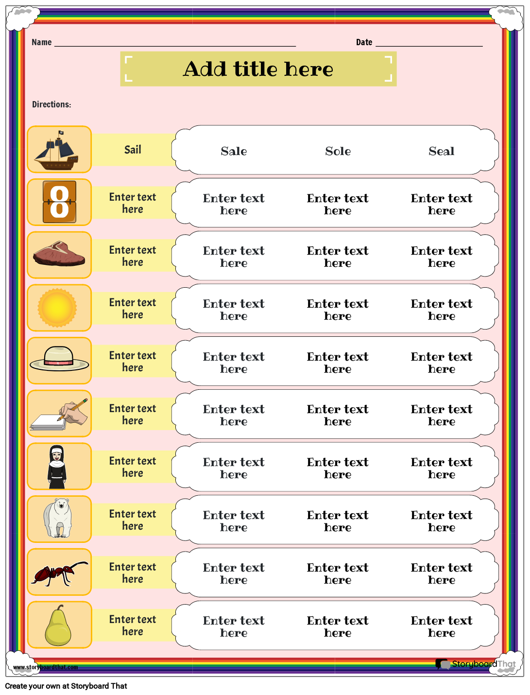 Choosing the Right Homonyms Worksheet Storyboard
