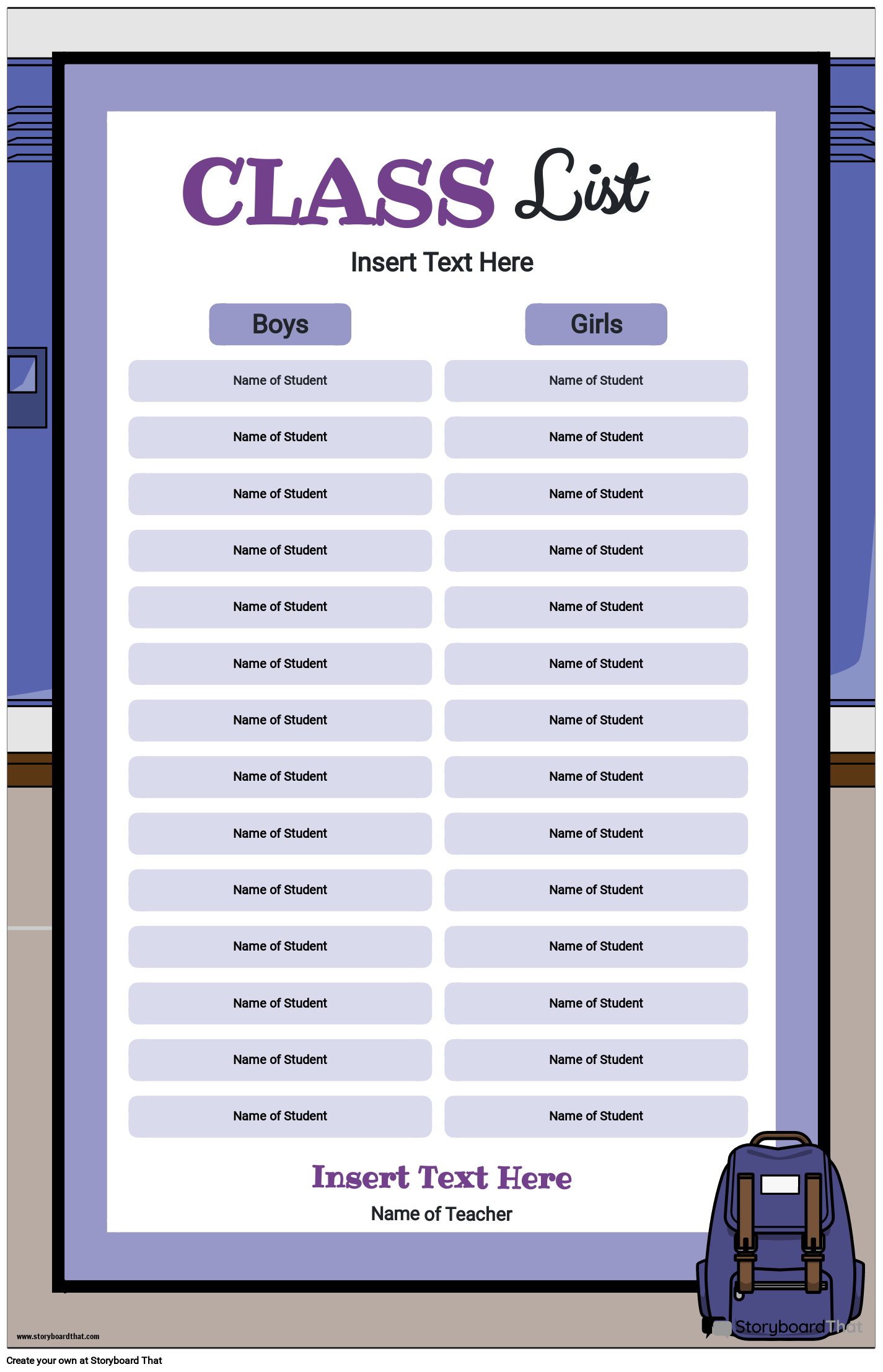 Purple Class List Poster Decoration Storyboard