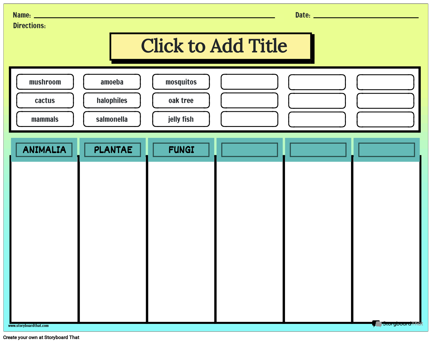 Classification of the Six Kingdoms Worksheet Storyboard