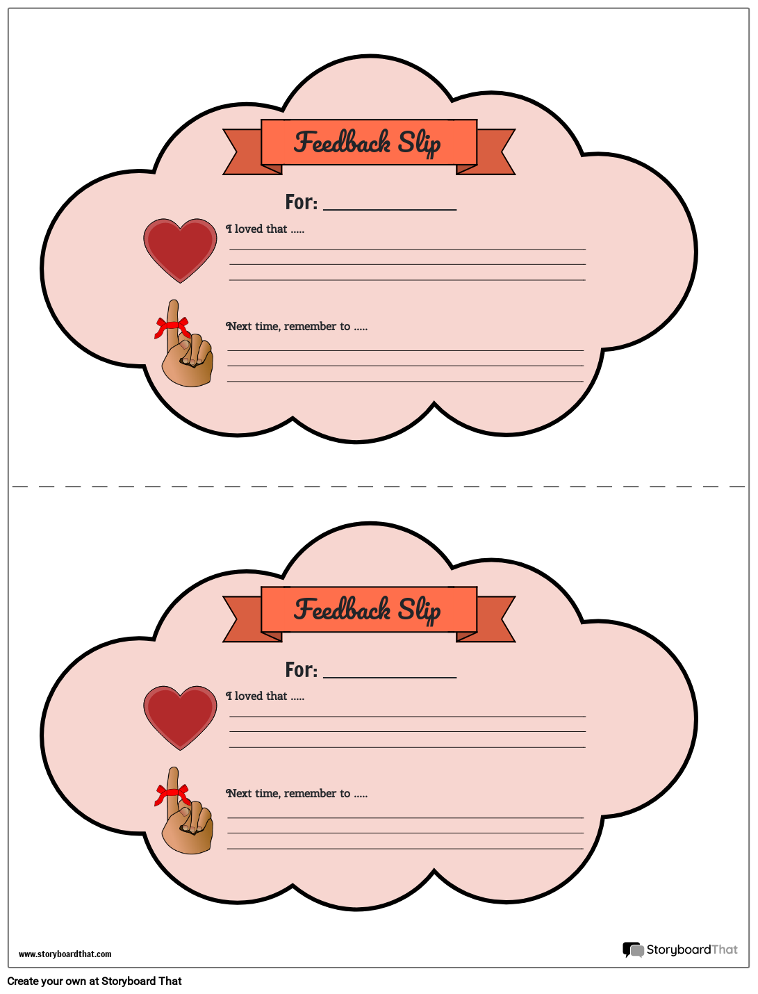 Feedback Slip Template with Pink Clouds Storyboard