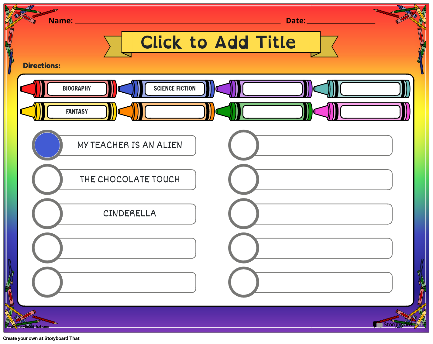 Color by Genre: Genres of Literature Worksheet