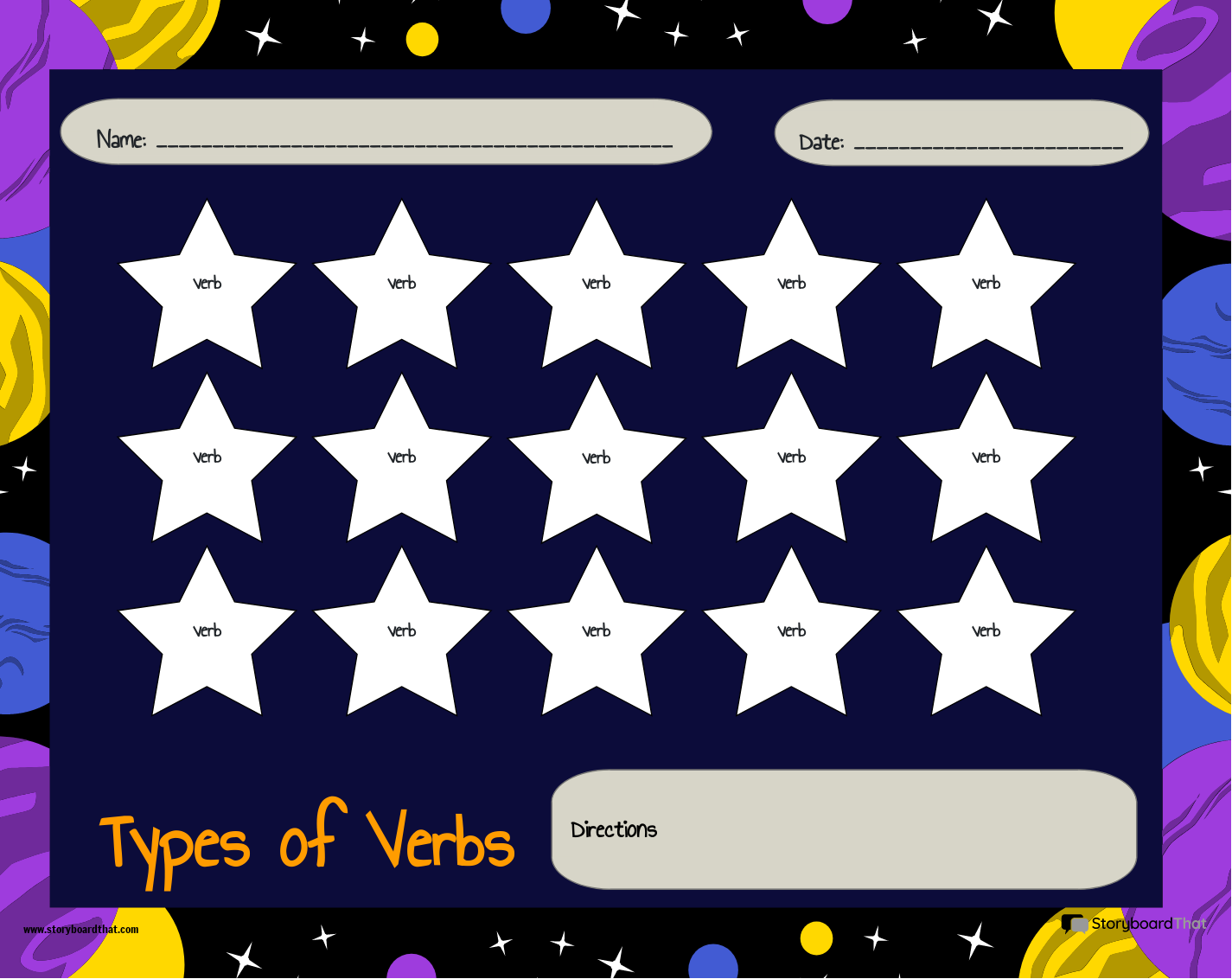 Color the Stars Verb Tense Printable Storyboard