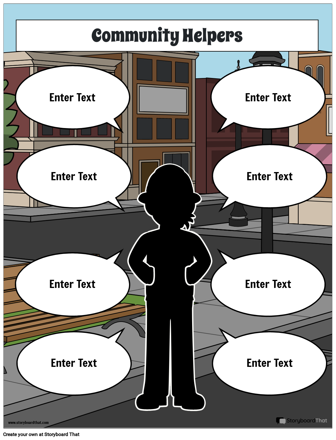Community Helpers Worksheet with Buildings in Background Community Helpers Worksheet with Buildings in Background