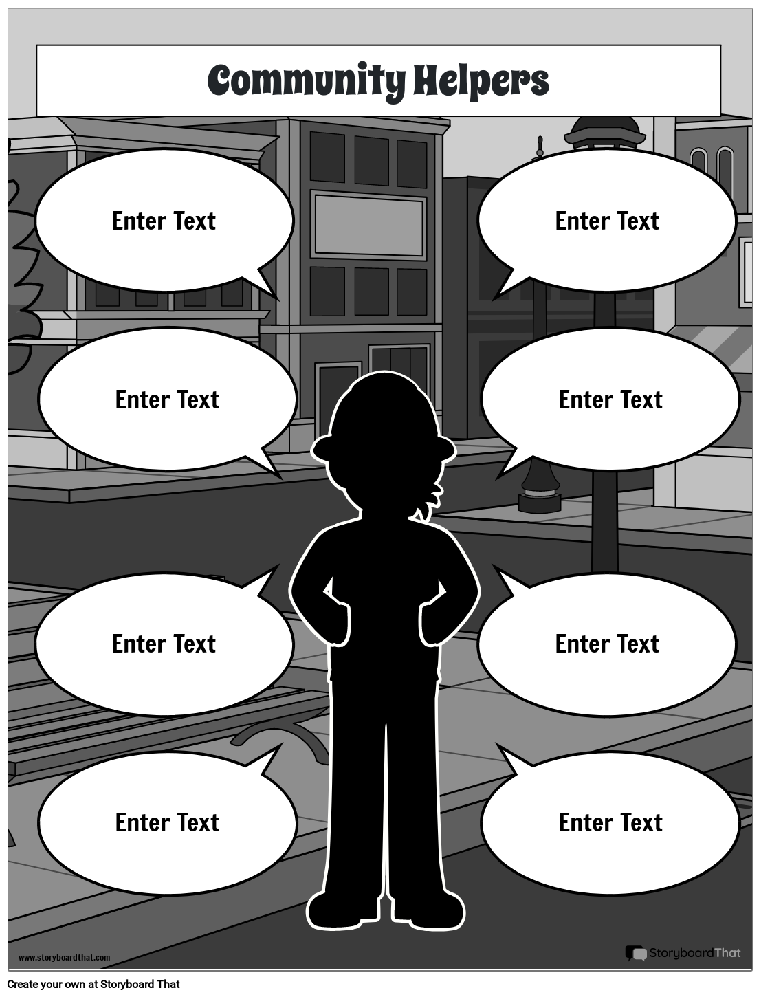 Character Silhouette Based Community Helpers Sheet Design