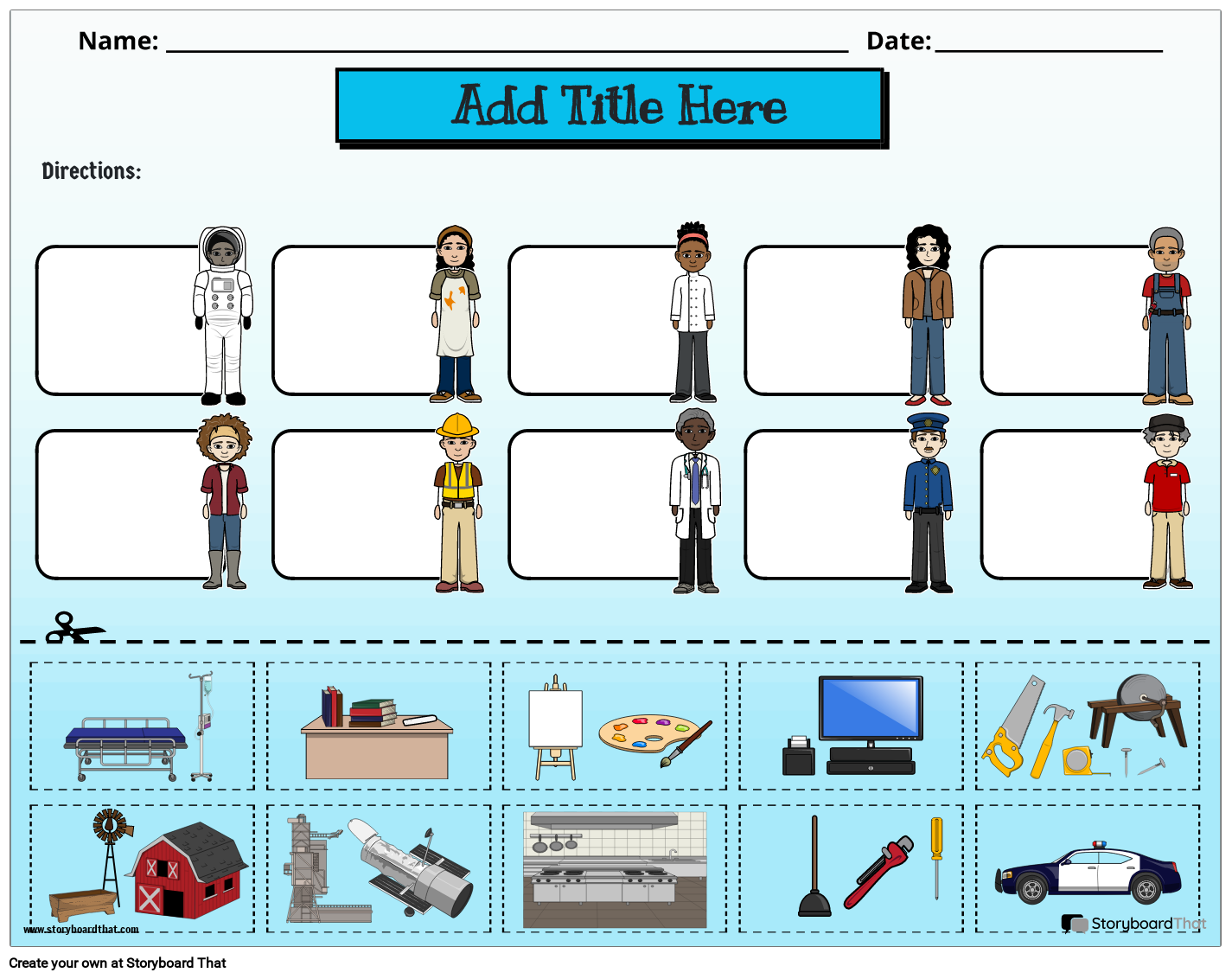 Community Helpers Matching Pocket Chart Economics Worksheet
