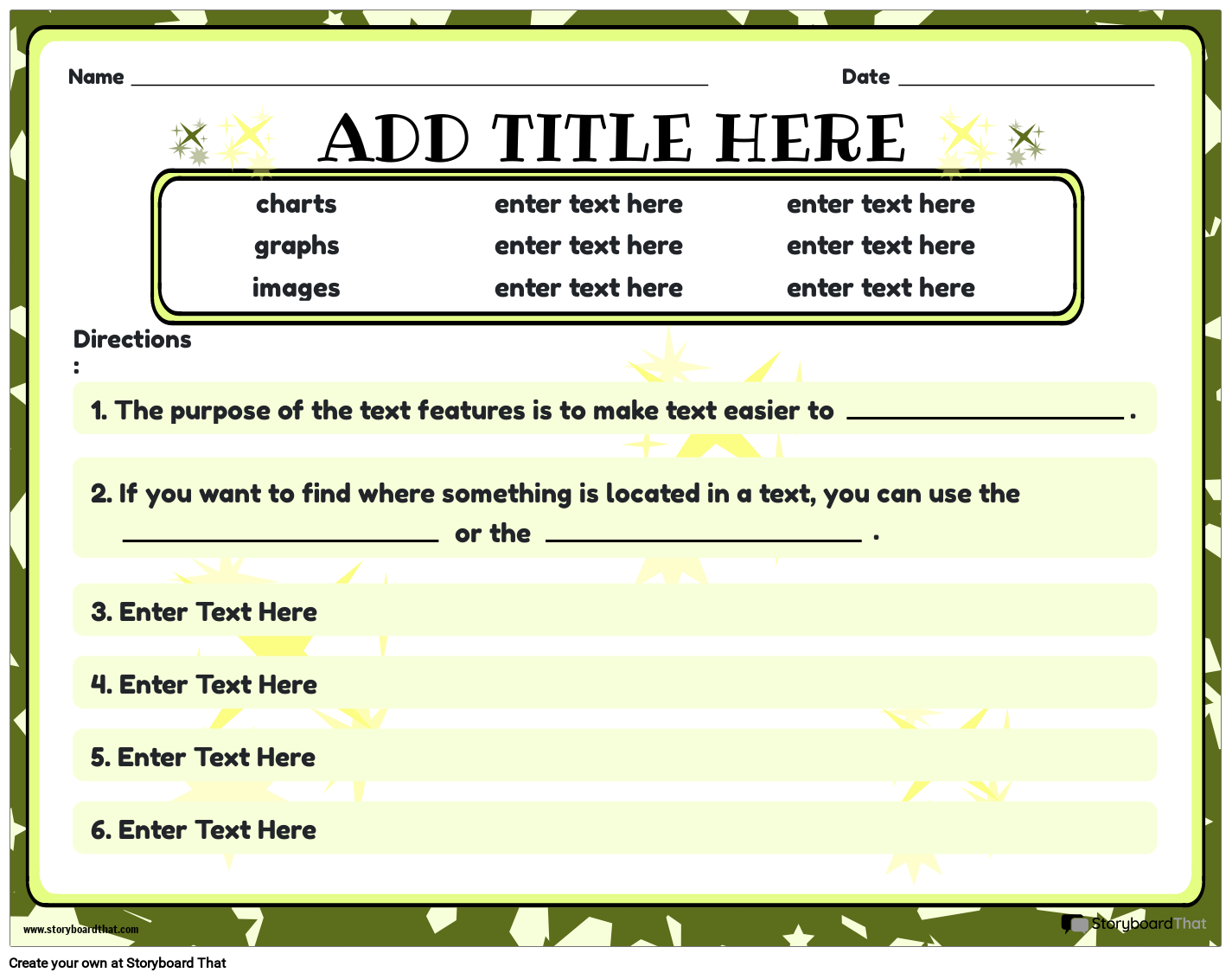 Complete The Sentences Text Features Worksheet