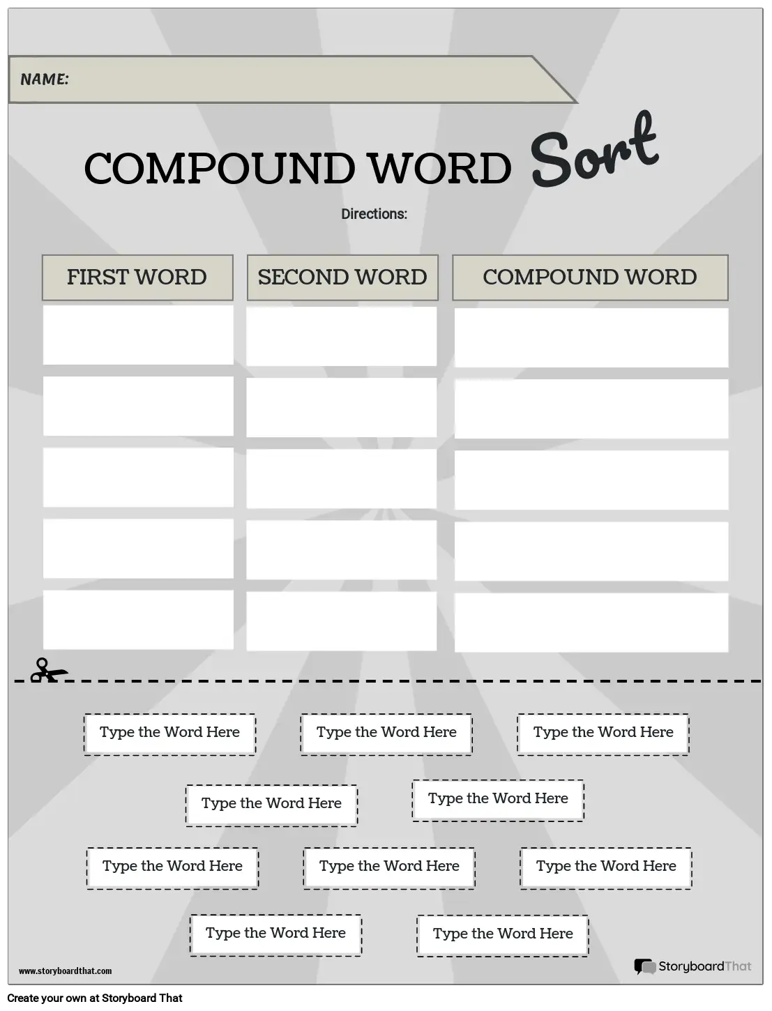 Word Sort Black Self Checking Template Storyboard