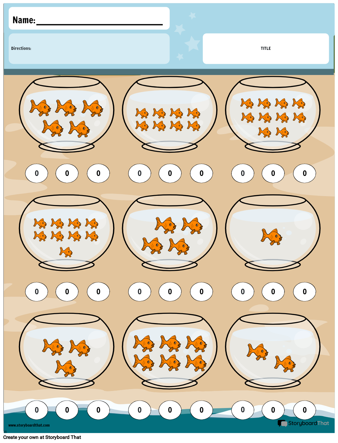 Counting Fish Matching Worksheet Storyboard by templates