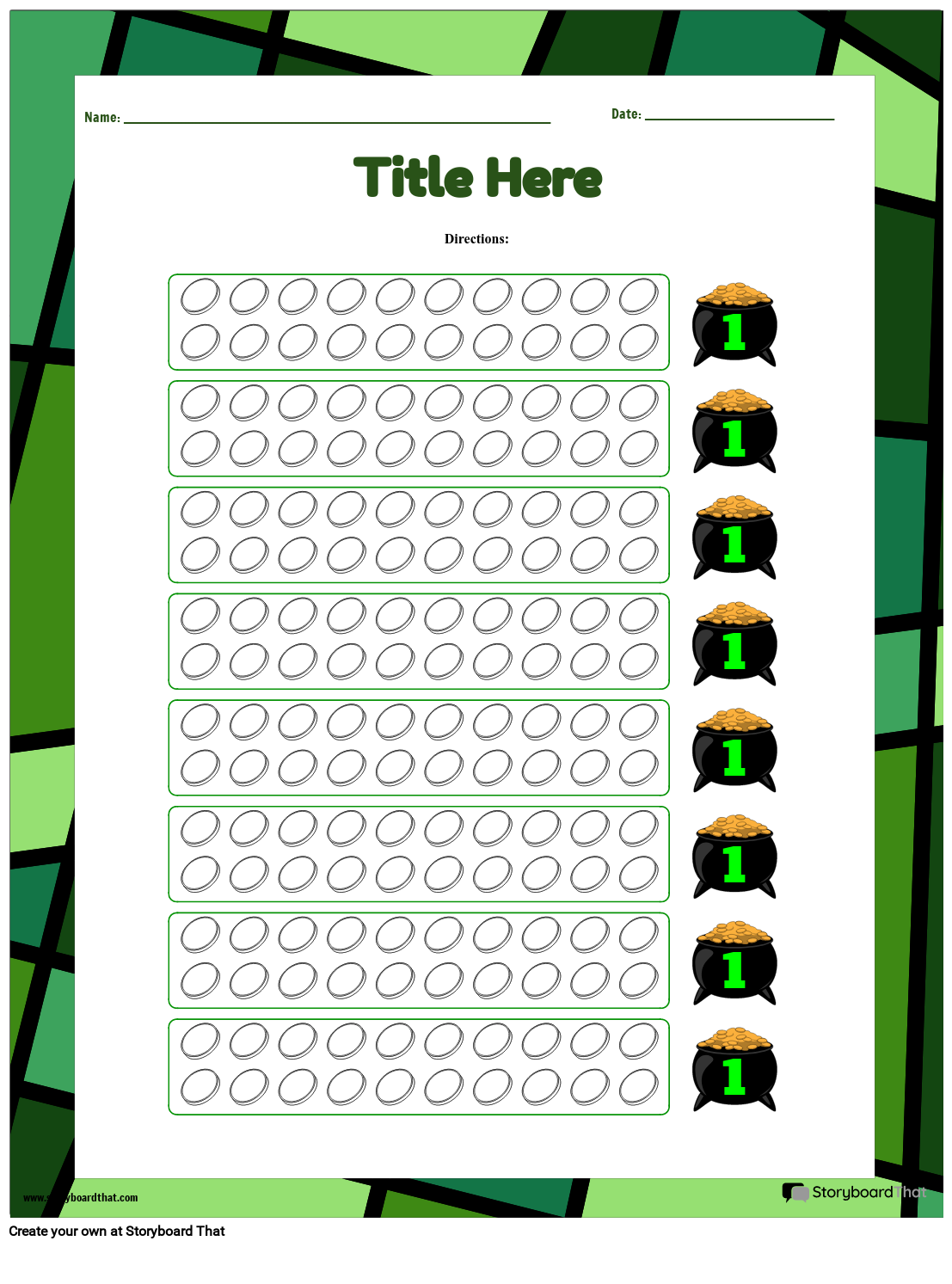 Fun St Patrick's Counting Worksheet Storyboard