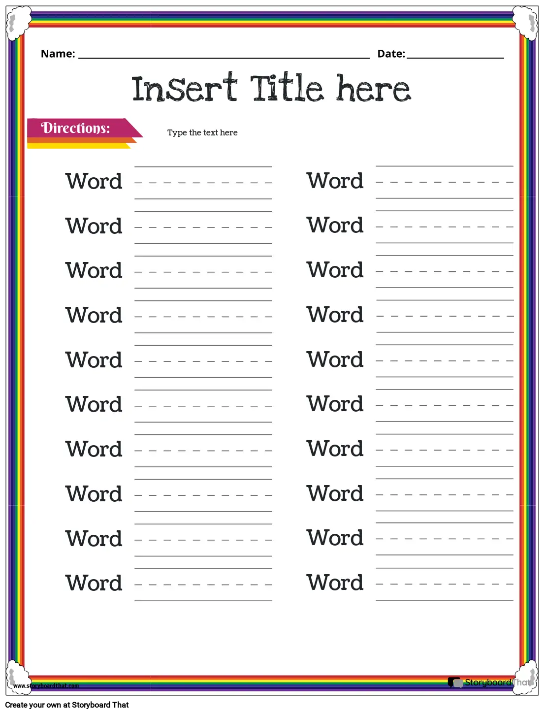 English Language Two Words Template Storyboard