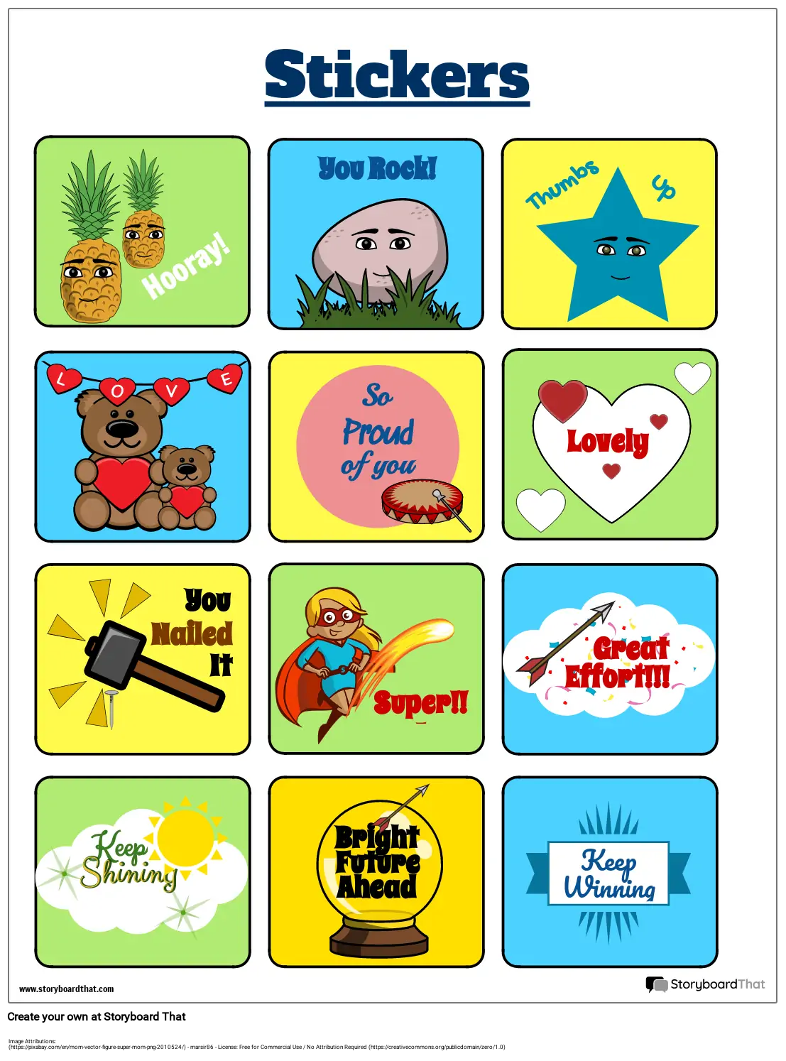 Customizable reward stickers Storyboard per templates