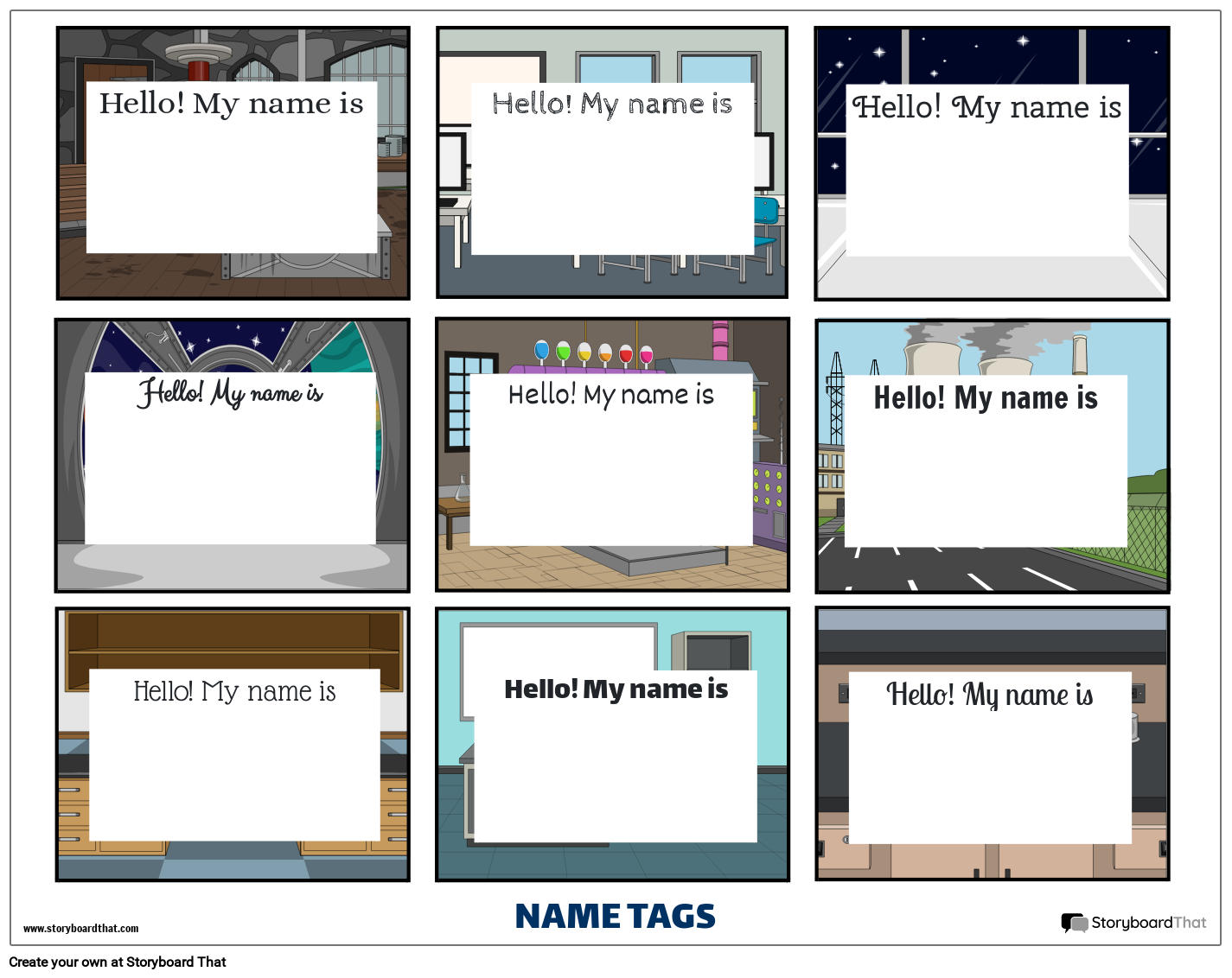 Customized Science Themed Name Tag Storyboard By Templates