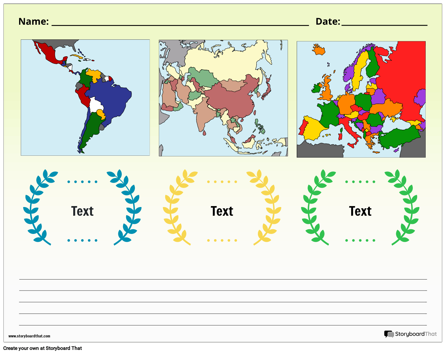Countries Worksheet with Multiple Colorful Maps