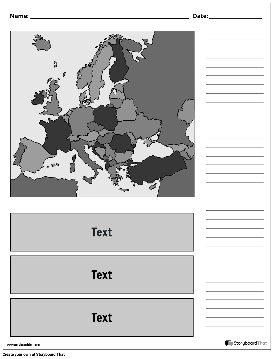 Simple Europe Map in Grayscale Countries Practice Worksheet