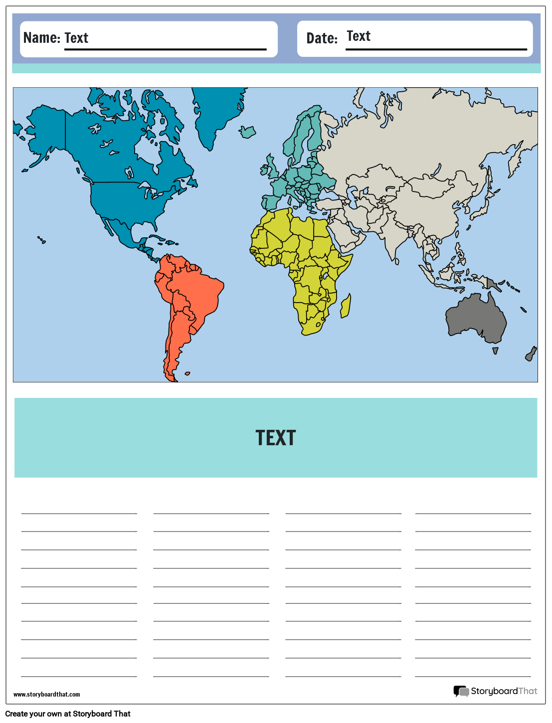 Colorful World Map Portrait with Lines & Text Box